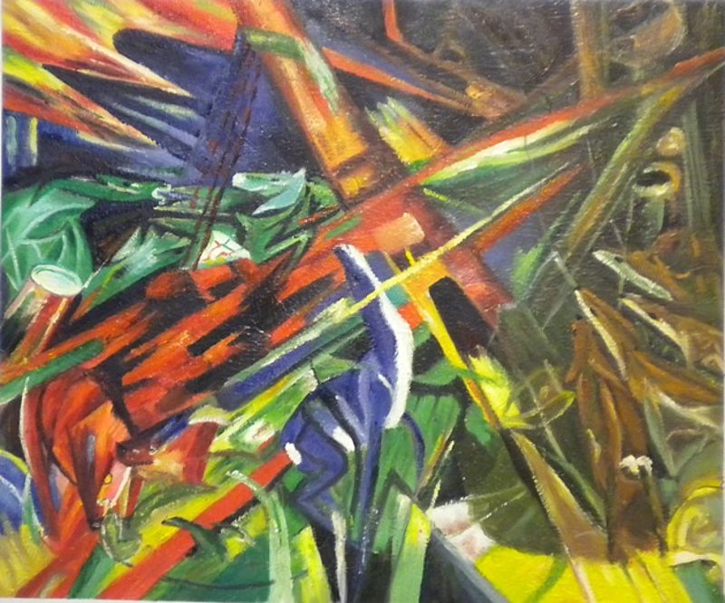 Quadro il destino degli animali di Marc, falso d'autore 50x60cm Novecento Quadro il destino degli animali di Marc, falso d'autore 50x60cm Novecento